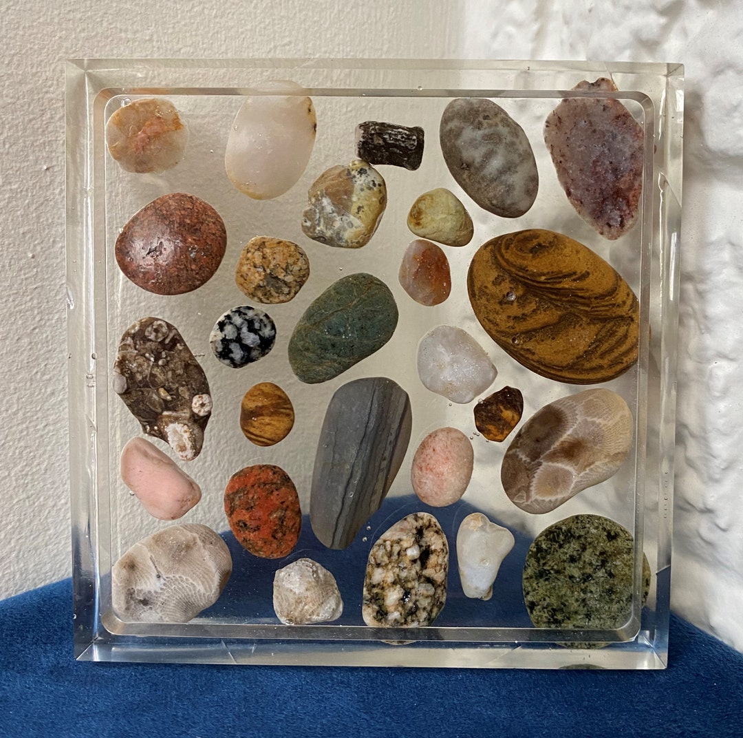 Clear Resin Coaster or Key Catchall With Embedded Great Lakes Stones ...