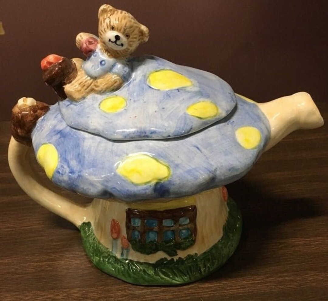Bear on Toadstool House Teapot - Etsy