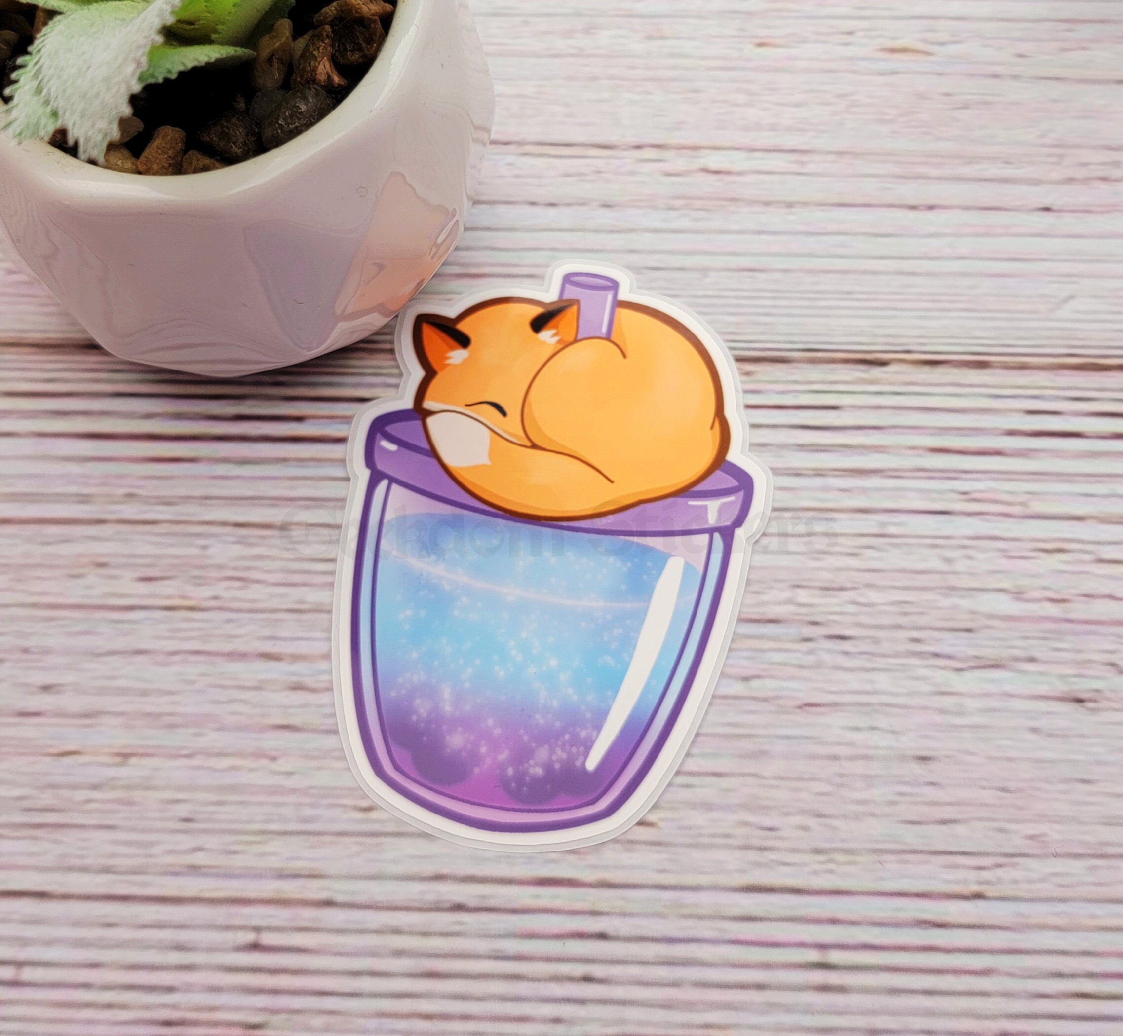 Boba Fox Sticker Bubble Tea Lover Sticker Kawaii Fox - Etsy