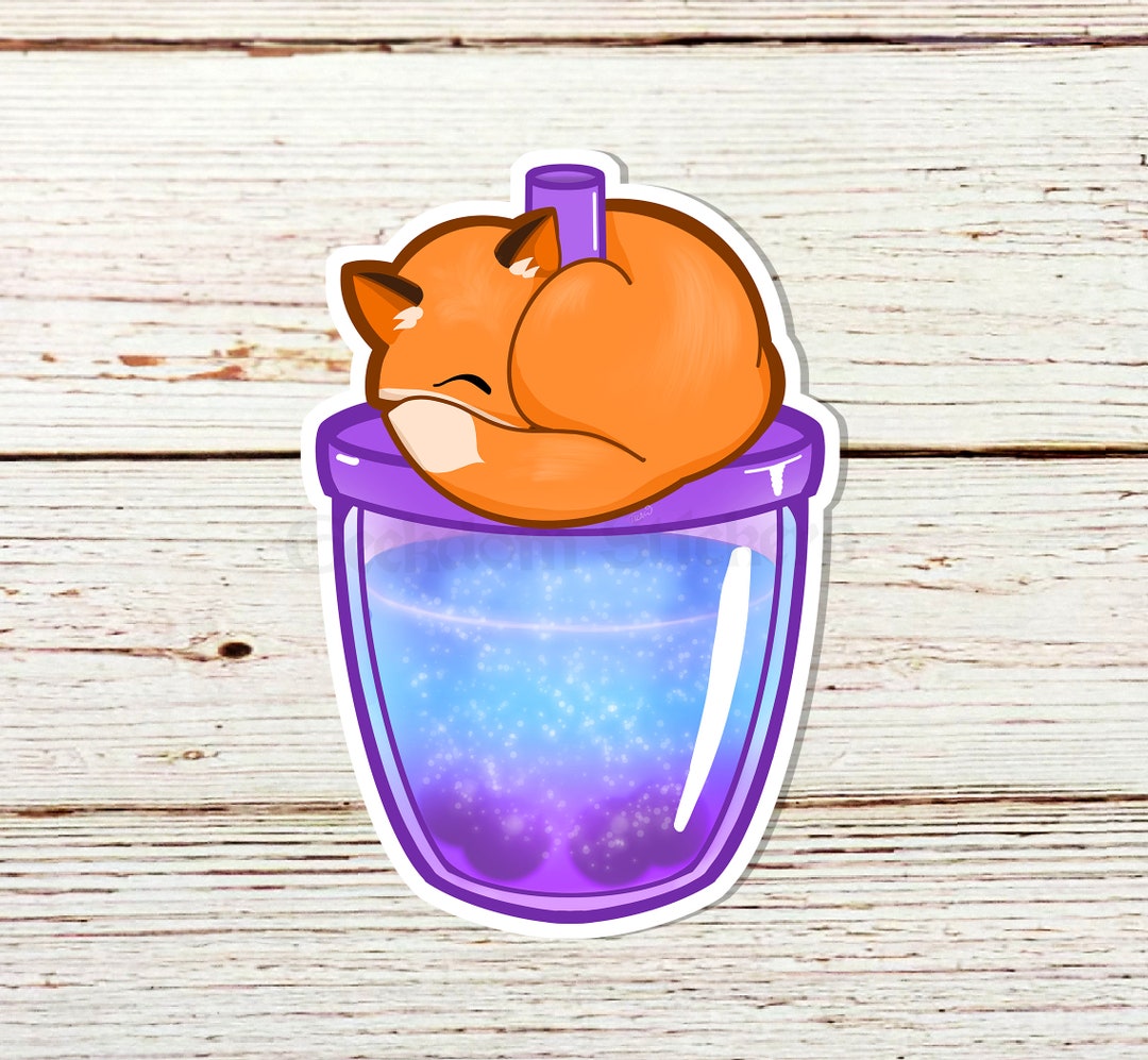 Boba Fox Sticker Bubble Tea Lover Sticker Kawaii Fox - Etsy