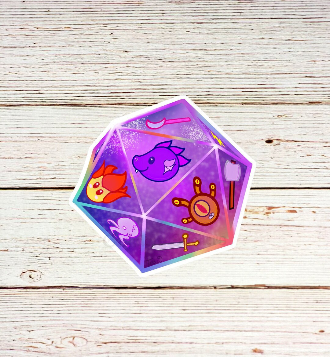Cute D20 DND Gamer Sticker Geek Sticker Kawaii Geek Sticker - Etsy