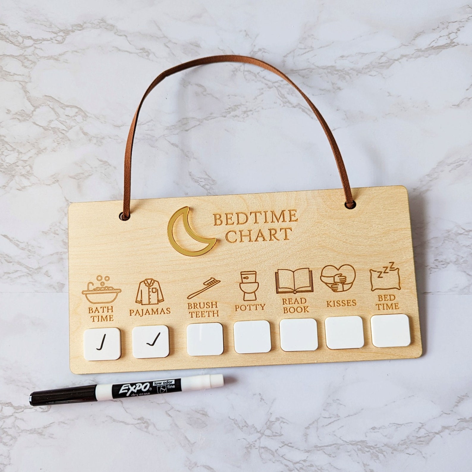 Wooden Kids Bedtime Routine Chart | Dry Erase Sign - Etsy