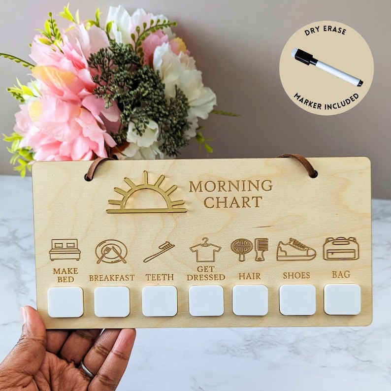 Morning Routine Sign | Dry Erase Chart | Customized | Daily Routine ...