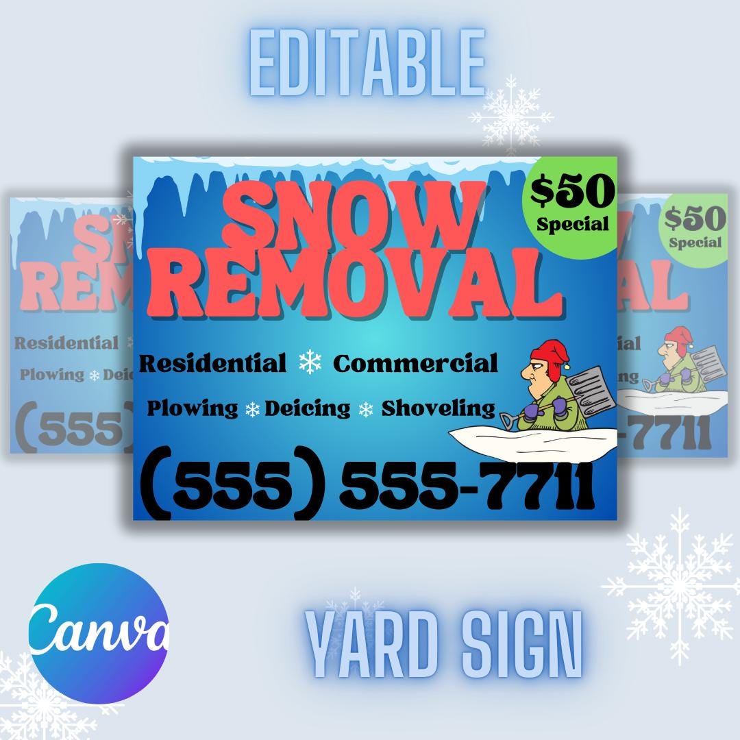 Editable Snow Removal Yard Sign - DIY Printable - Instant Download ...