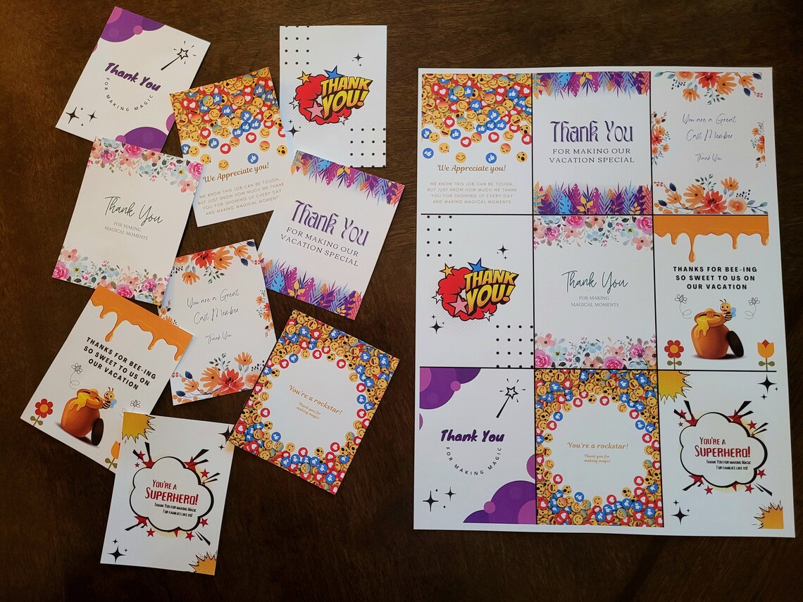 Cast Member Thank You Cards, Print & Hand Out Like Valentines, Theme ...