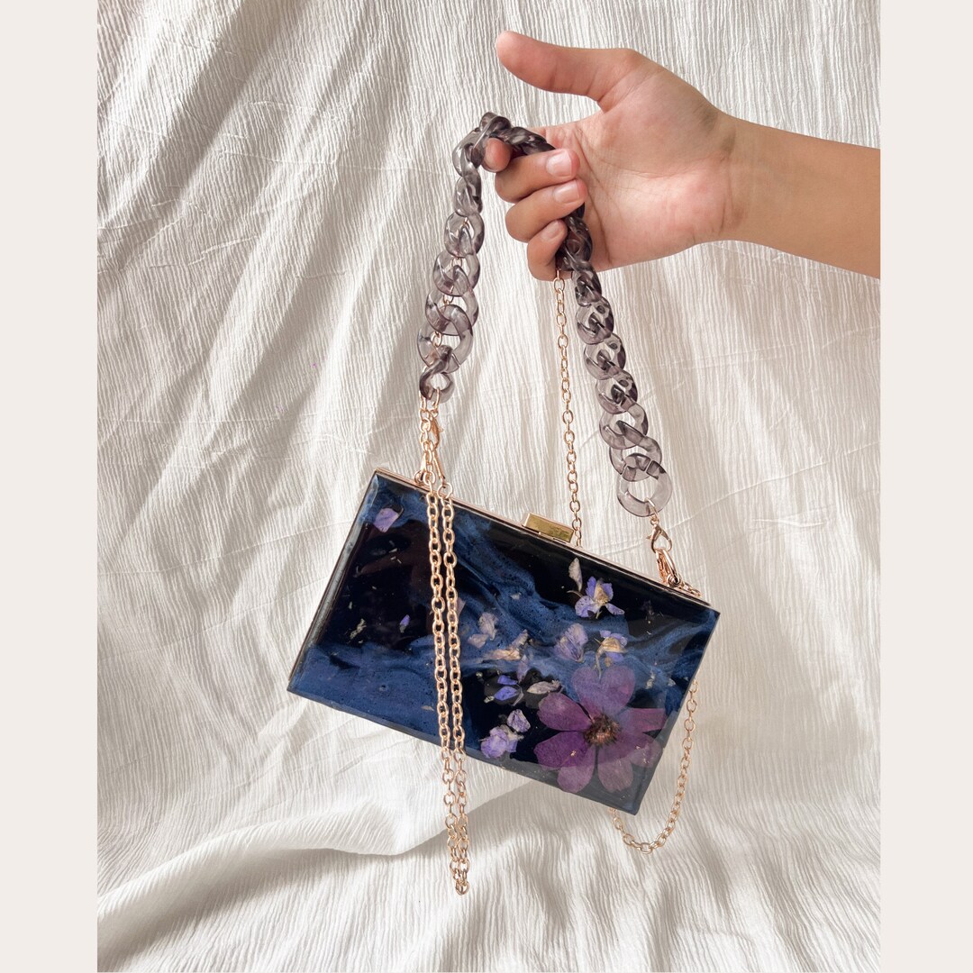 Statement Black Clutches With Real Dried Flowers Unique Accessories ...