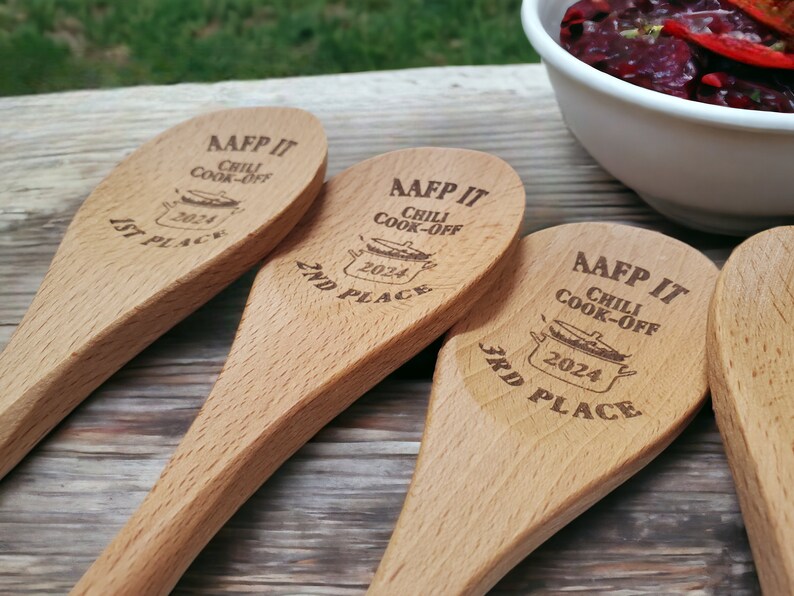 Engraved Wooden Chili Cookoff Spoon, 12-inch Beechwood Kitchen Spoons ...