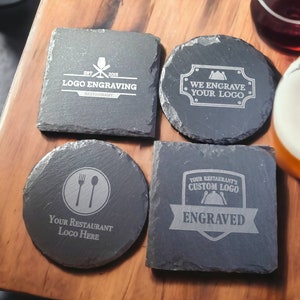 Logo Engraved Coasters for Small Businesses, Slate Stone Coaster Laser ...