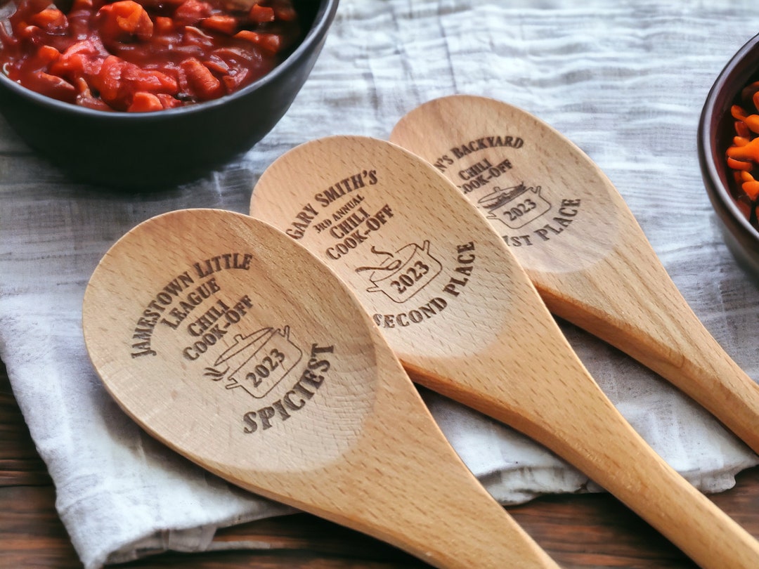 Engraved Wooden Chili Cookoff Spoon, 12-inch Beechwood Kitchen Spoons ...