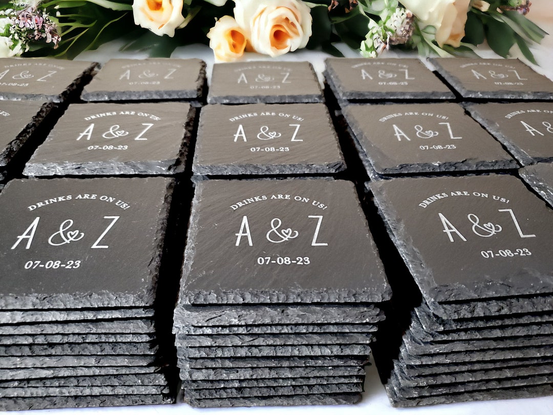 Bulk Wedding Favors, Custom Engraved Slate Coasters, Unique Wedding ...