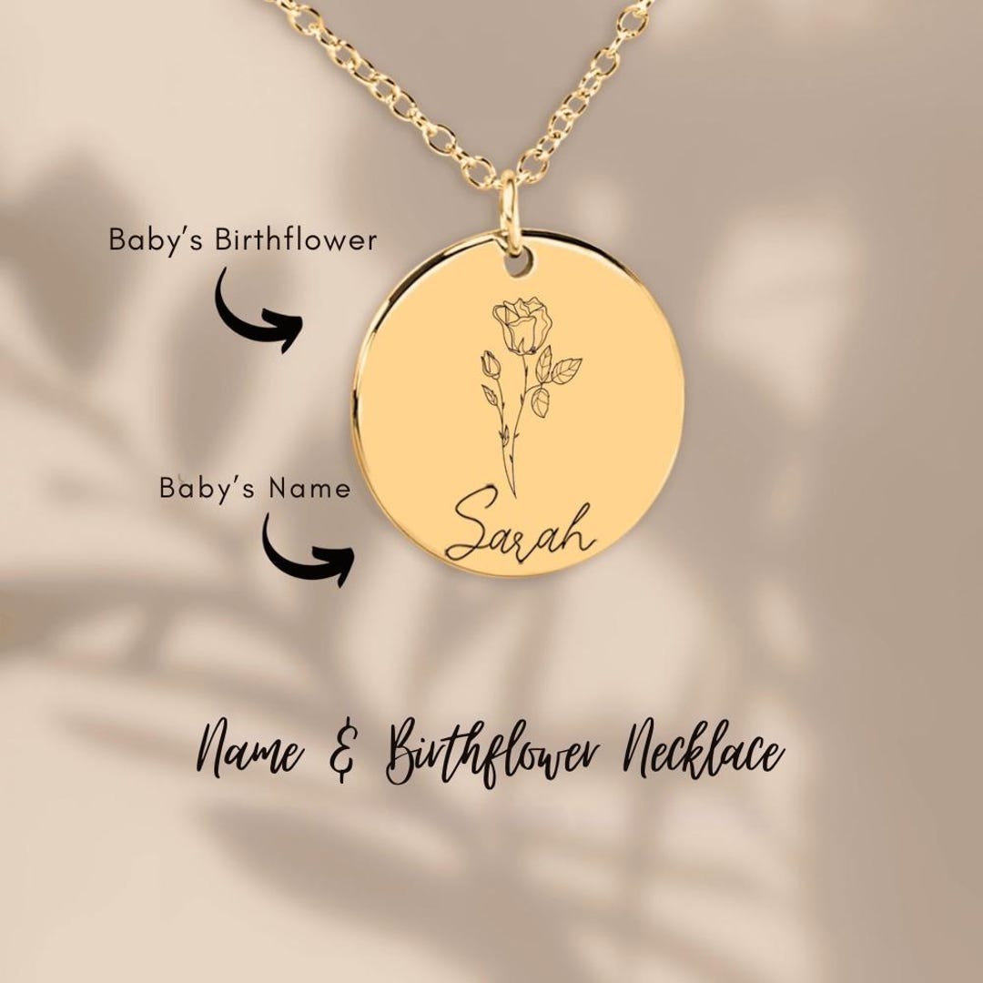 First Time Mother Gift, Birth Flower Necklace, Custom Name Necklace ...