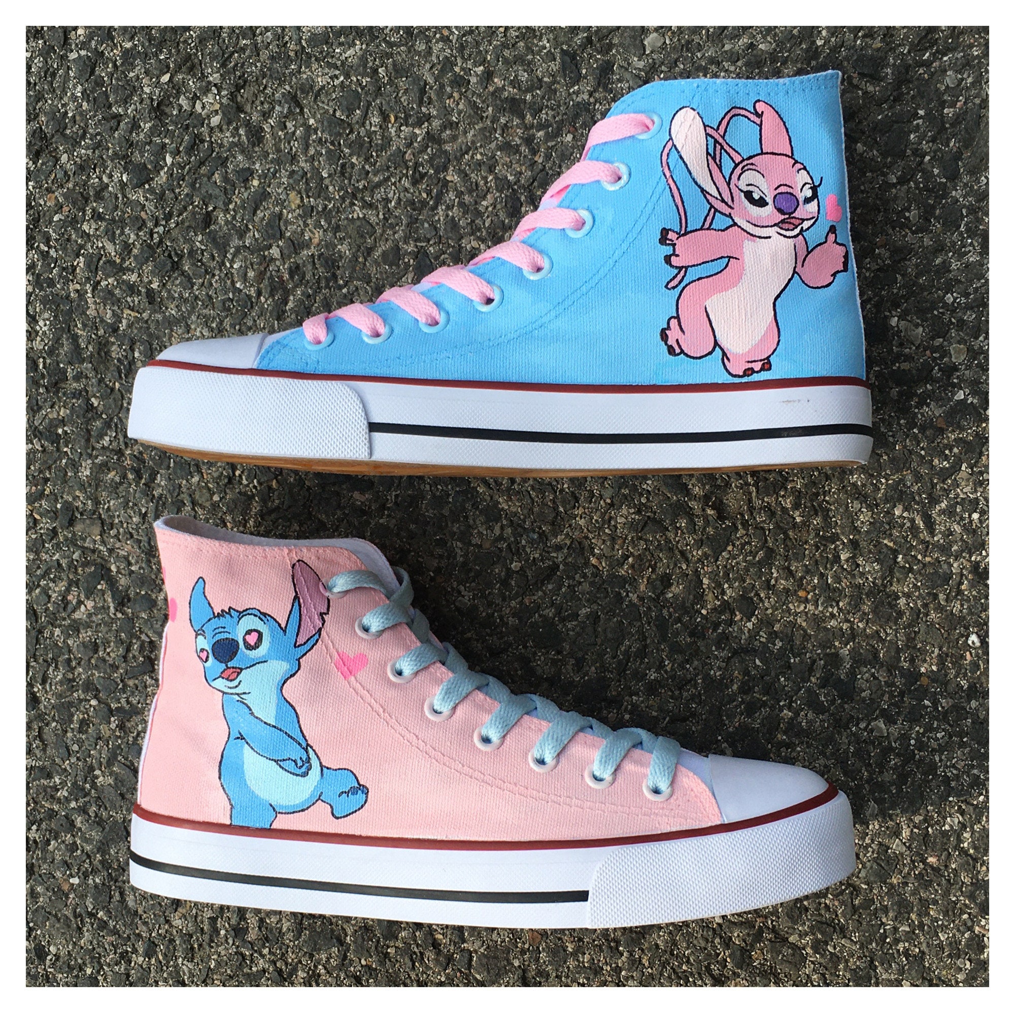 Stitch and Angel Custom Canvas Shoes Hand Painted Cartoon Character ...