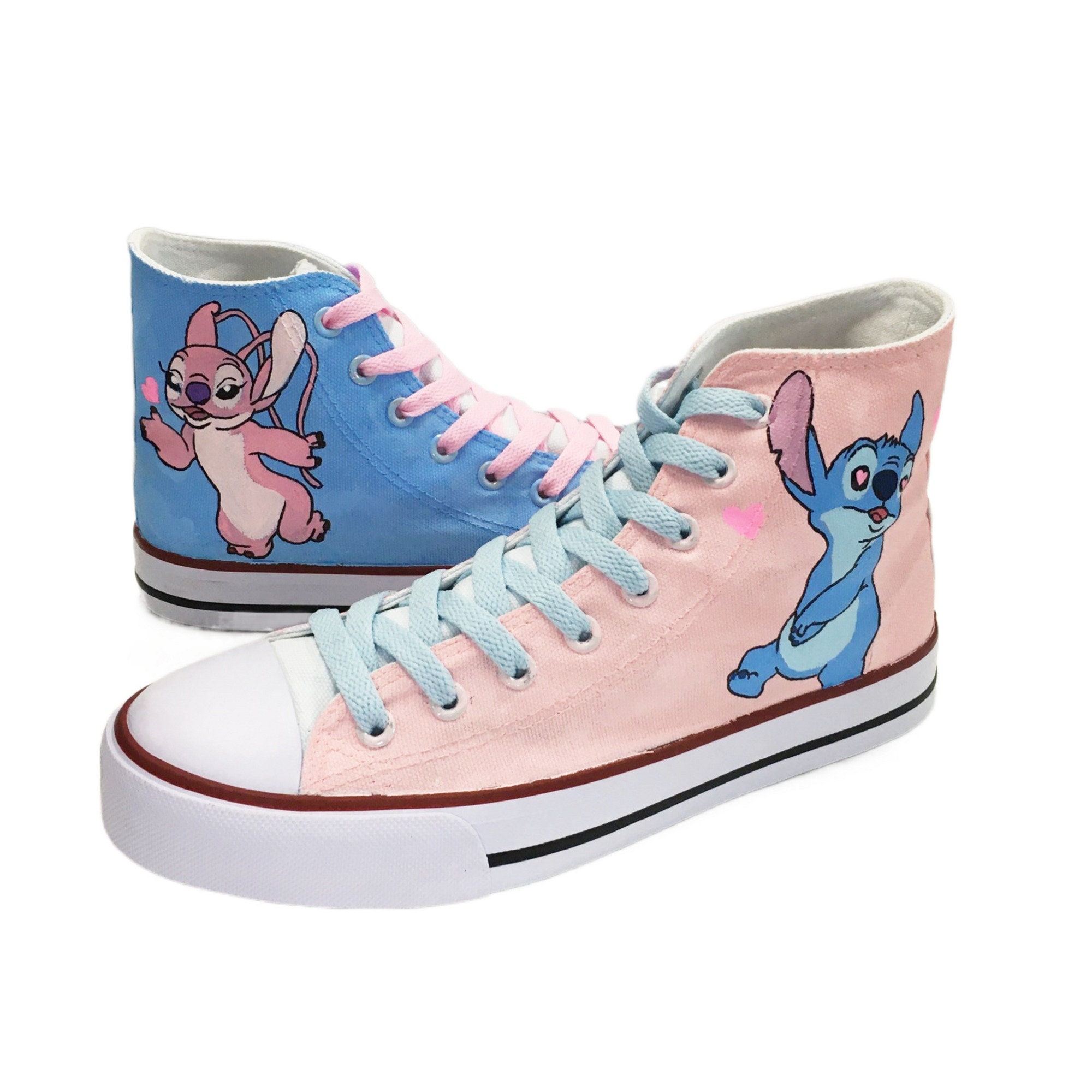 Stitch and Angel Custom Canvas Shoes Hand Painted Cartoon Character ...