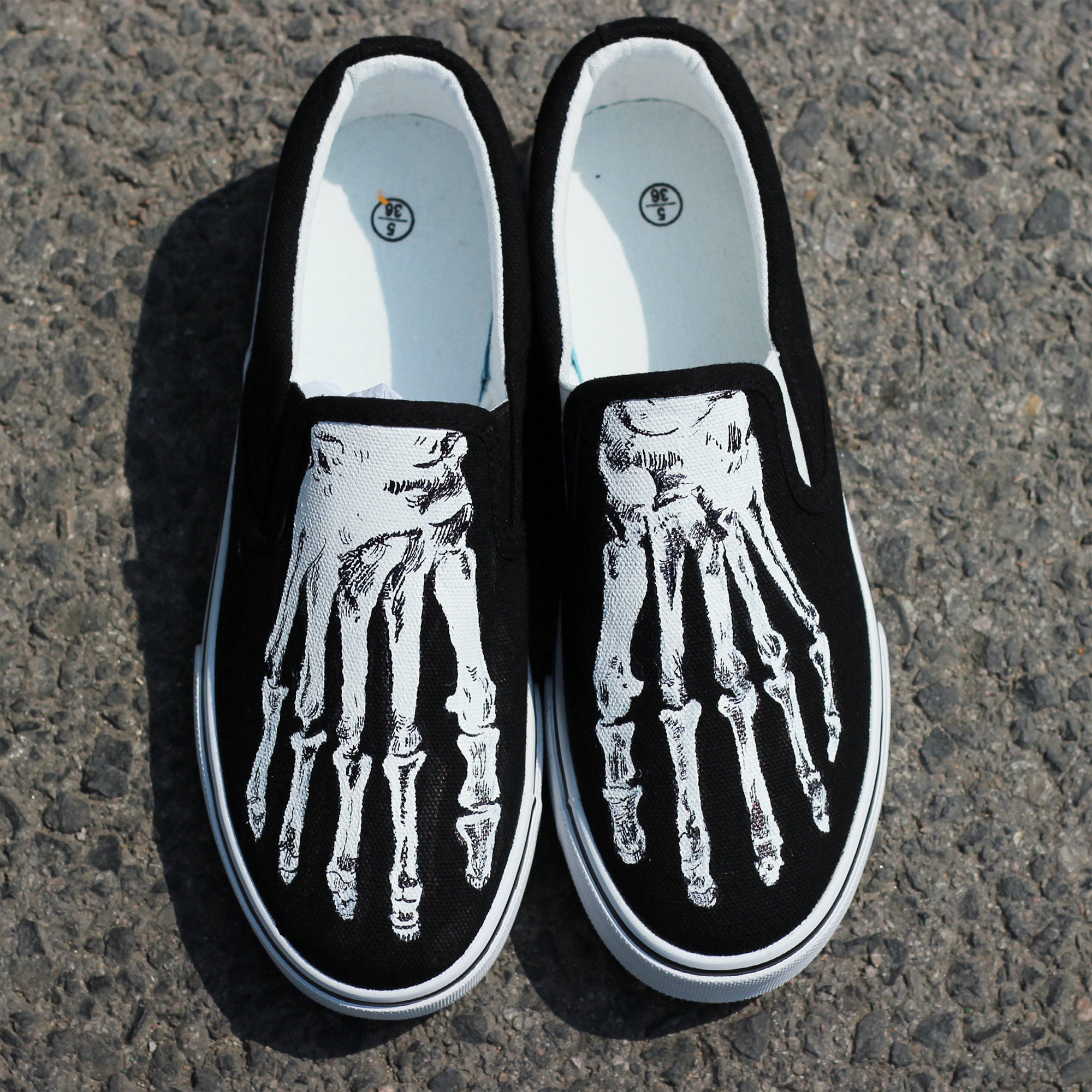 Skeleton Boney Feet Hand Painted Slip on Sneaker Chic Casual Canvas ...