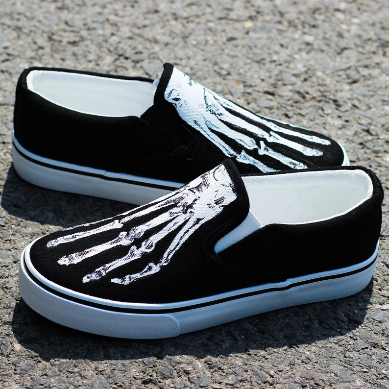 Skeleton Boney Feet Hand Painted Slip on Sneaker Chic Casual Canvas ...