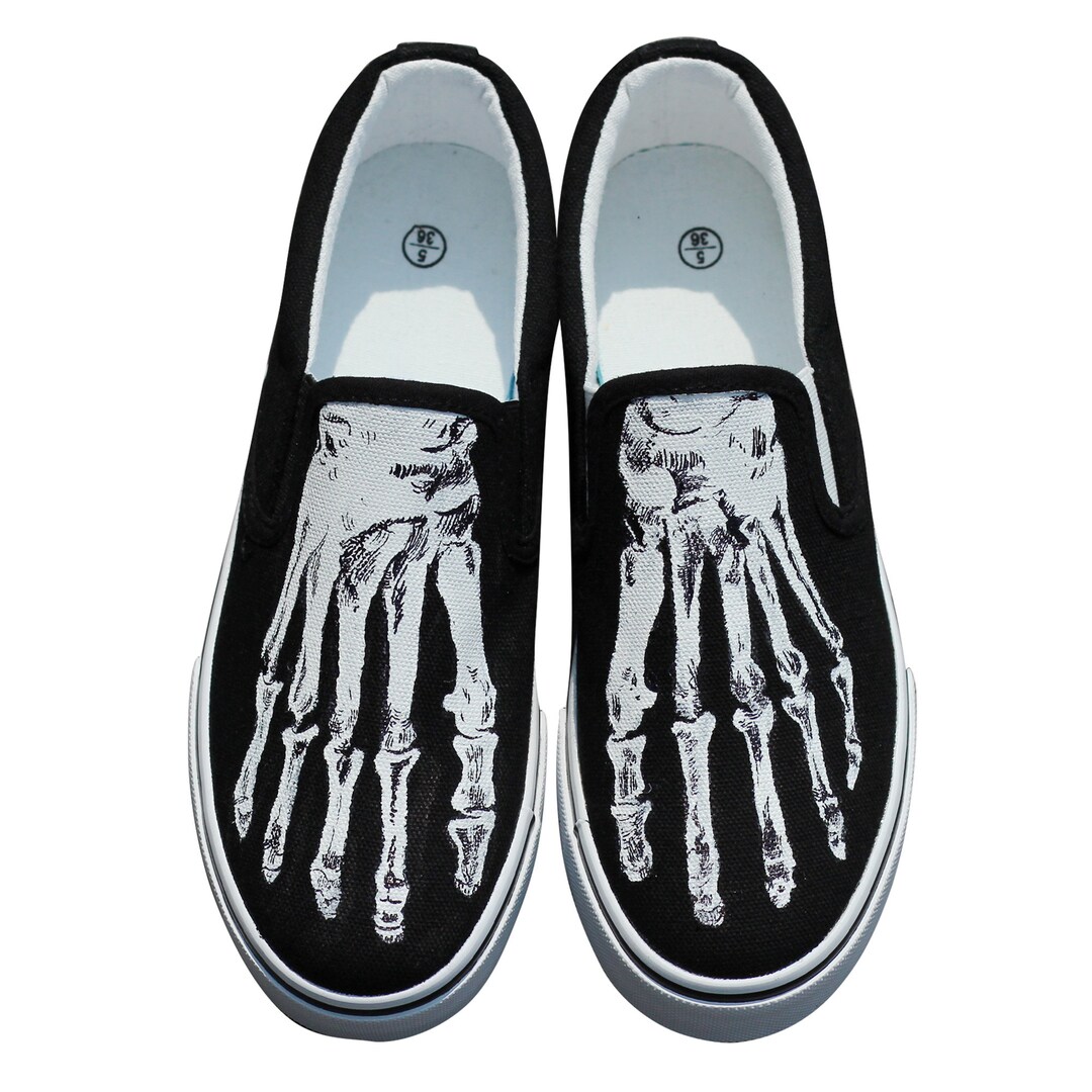 Skeleton Boney Feet Hand Painted Slip on Sneaker Chic Casual Canvas ...