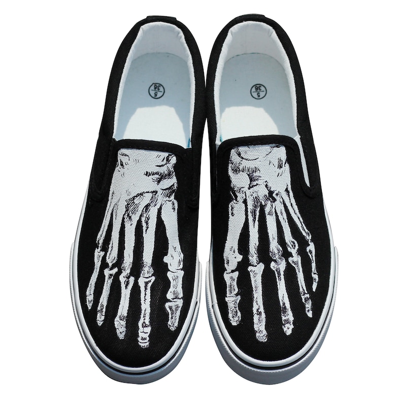 Skeleton Boney Feet Hand Painted Slip on Sneaker Chic Casual Canvas ...