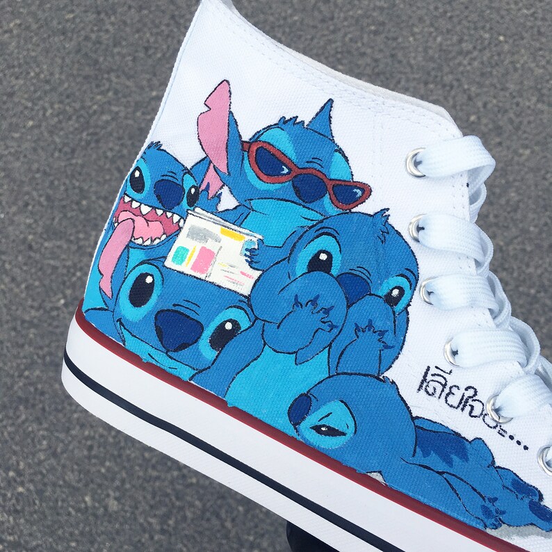 Stitch Hand-painted Shoes, Handmade Gift, Cute Trending, Adult Kids ...
