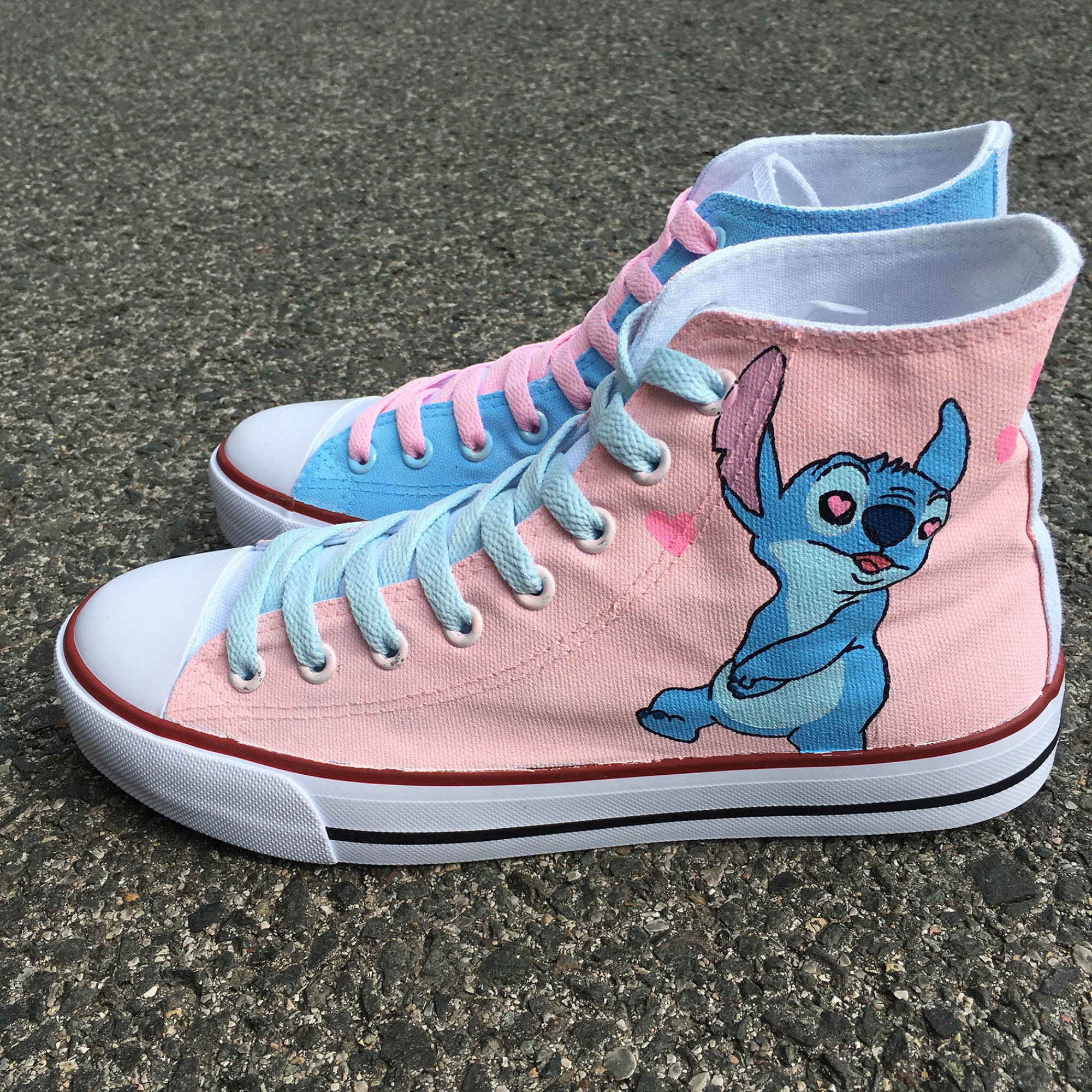 Stitch and Angel Custom Canvas Shoes Hand Painted Cartoon Character ...
