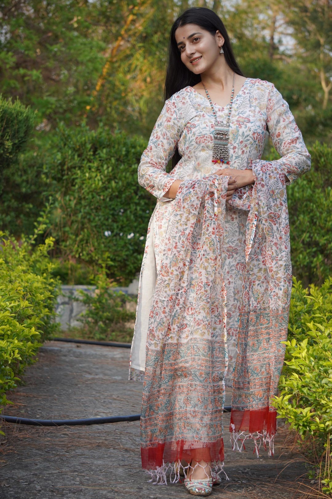 Kota Doriya Salwar Kameez Set | 3 Piece Cotton Kurti | off White Hand ...