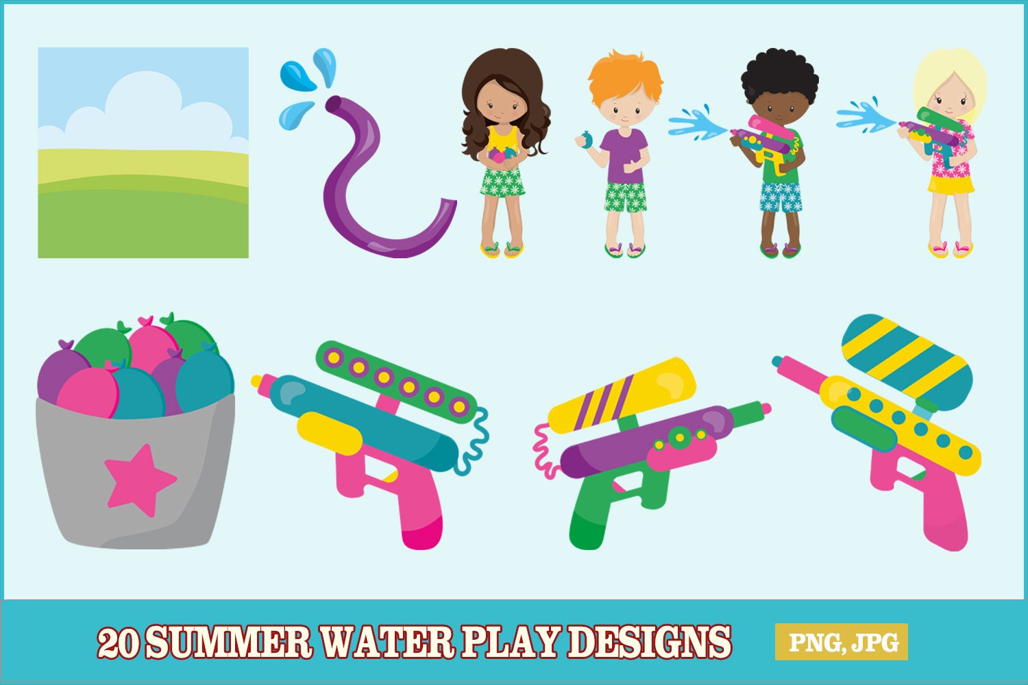 Summer Water Play, Water Play, Clipart, Clipart Commercial Use, Vector ...