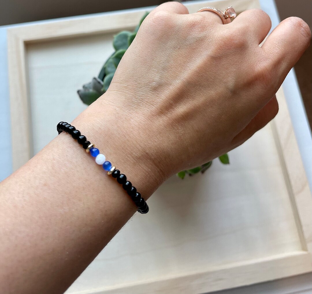 El Salvador Flag Bracelet: Black Onyx, Marble & Crystal Gemstone Beads ...