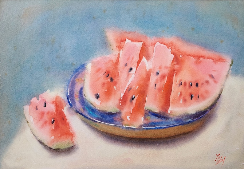 Watermelon Original Watercolor, Summer Still Life Watercolor ...