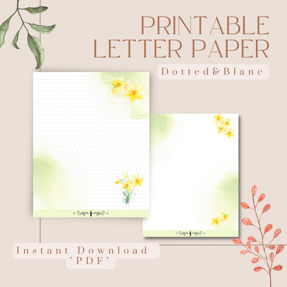 Printable Letter Paper Floral Letter Paper Dotted Sheet | Etsy