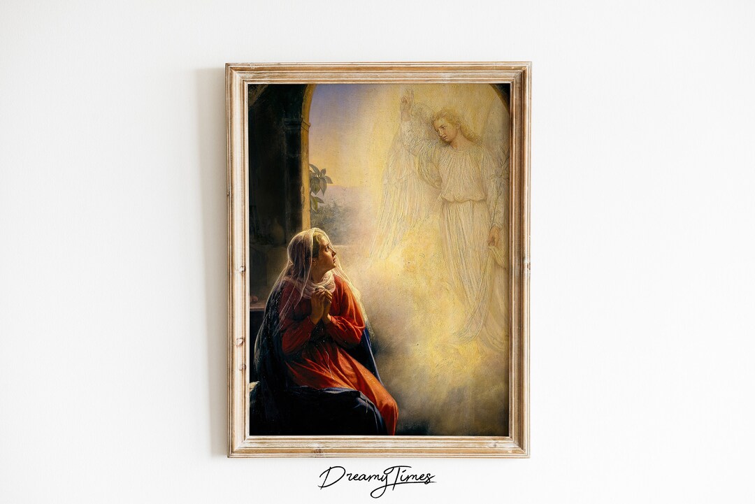 VINTAGE Virgin Mary and Angel Art Catholic Wall Art Virgin Mary Print ...