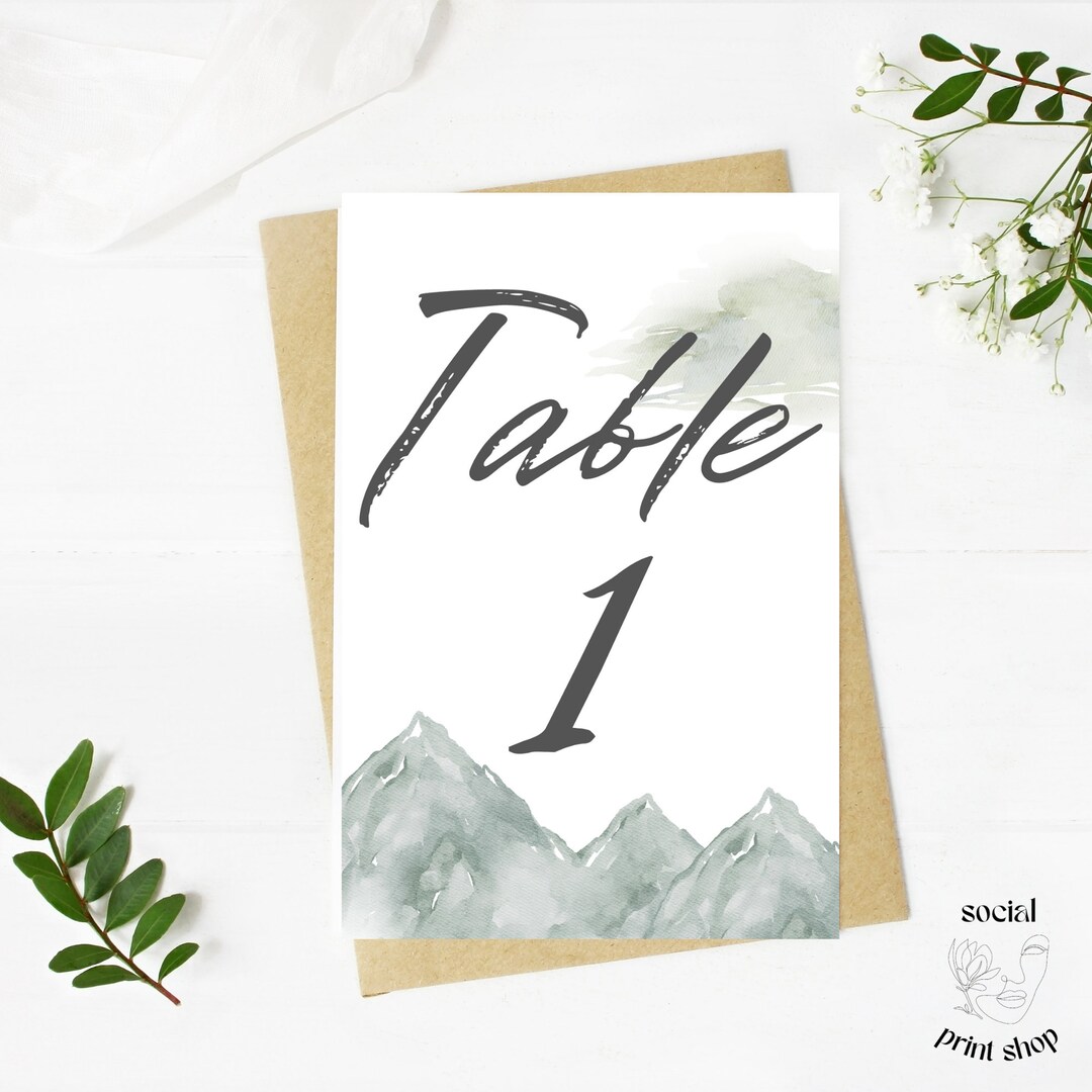 Editable Printable Natural, Mountain Wedding Table Numbers Digital ...