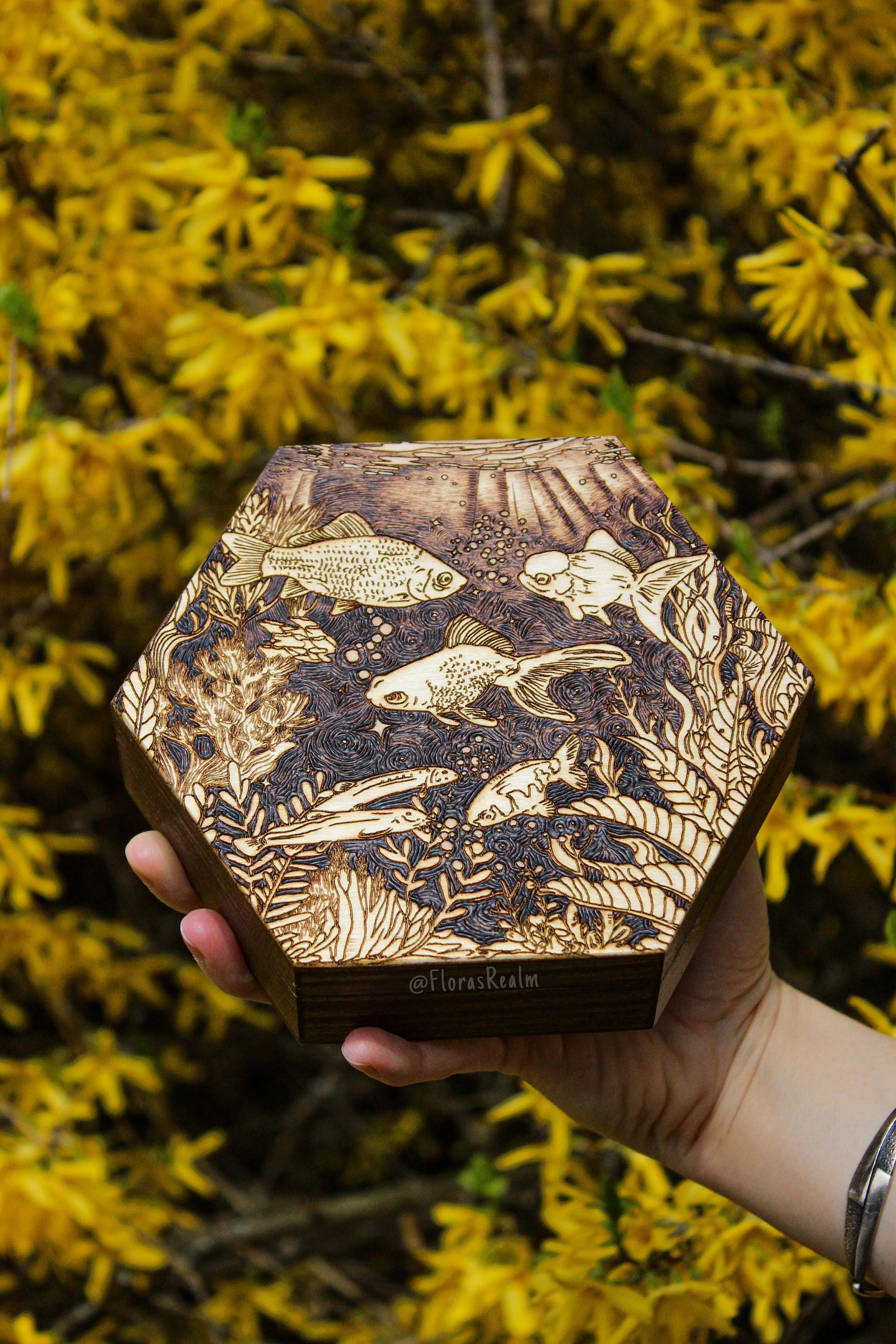 Koi Fish Pyrography Wooden Box With Lid Dice Box Memory Box - Etsy
