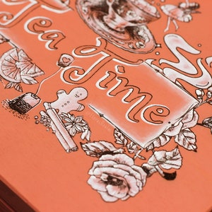 6 Compartments Wooden Tea Box With Wood Burning Art, Orange Tea ...