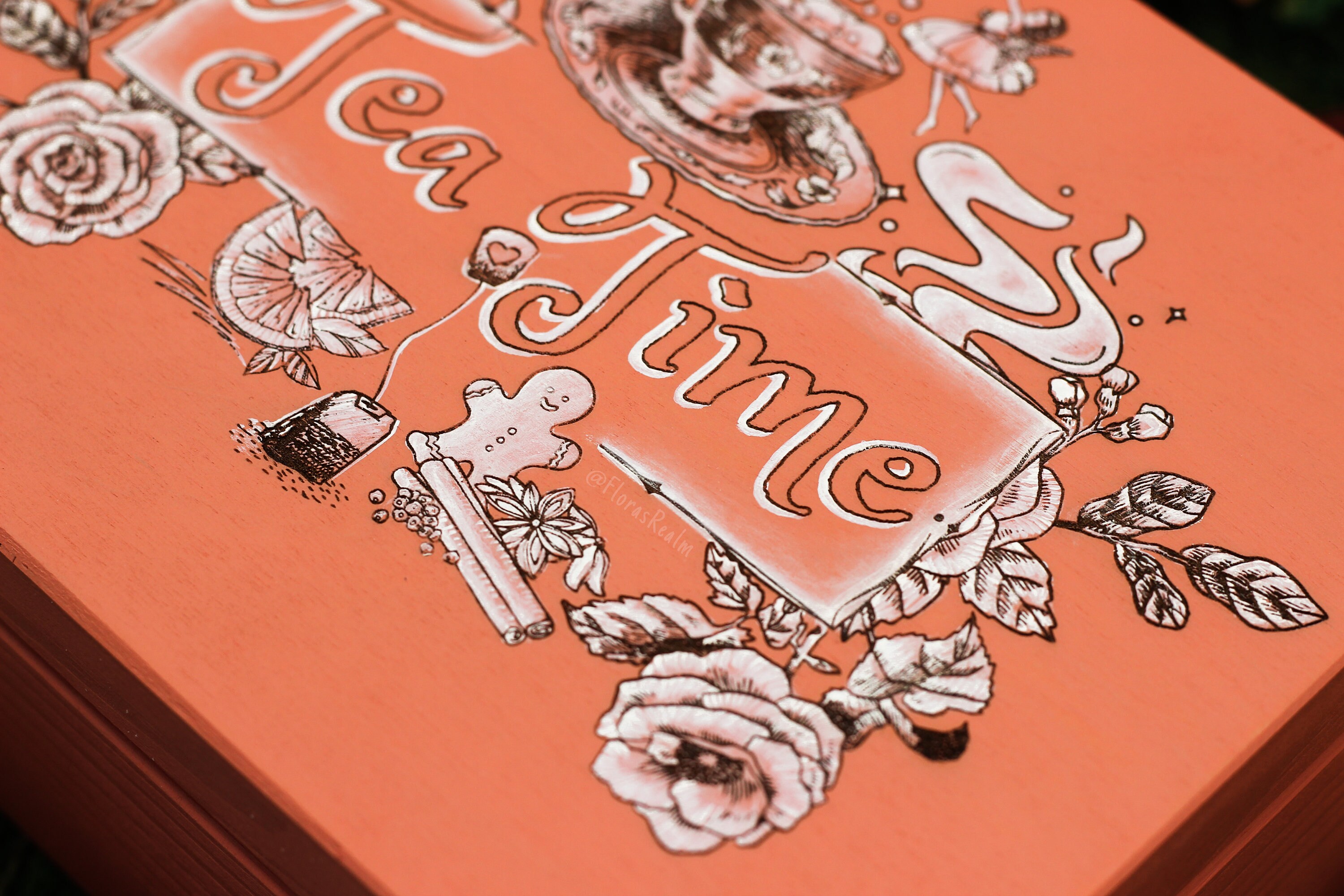 6 Compartments Wooden Tea Box With Wood Burning Art Orange - Etsy
