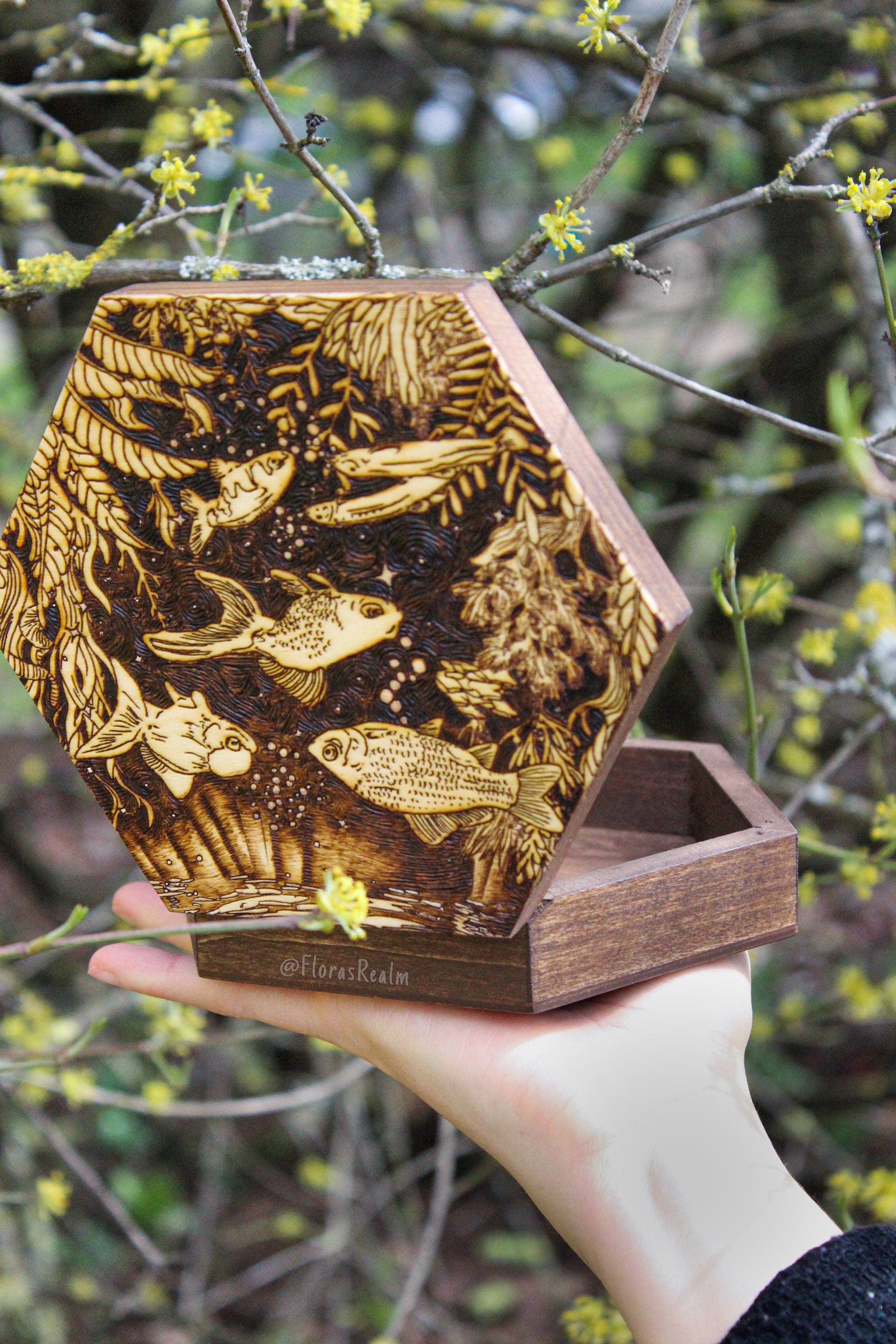 Koi Fish Pyrography Wooden Box With Lid Dice Box Memory Box - Etsy