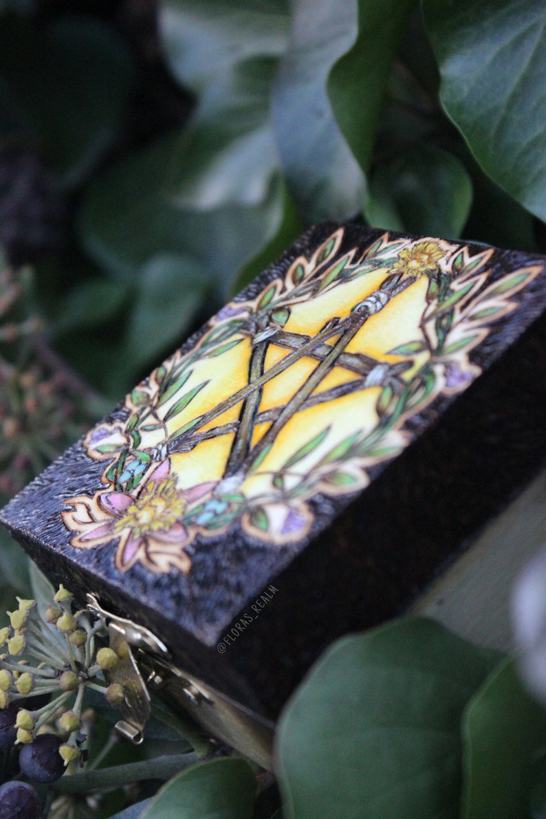 Pentagram Box With Pagan Engraved Pyrography Artwork, Ideal Wooden ...
