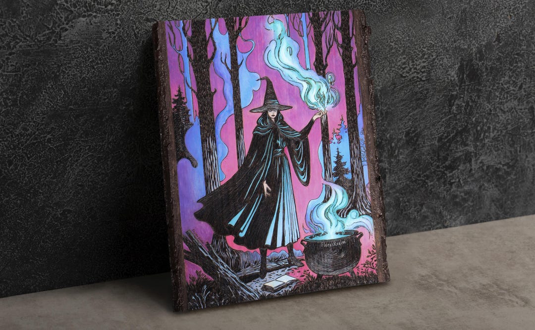 Witch Wall Hanging Pyrography Woodburned by Hand, Combined With ...