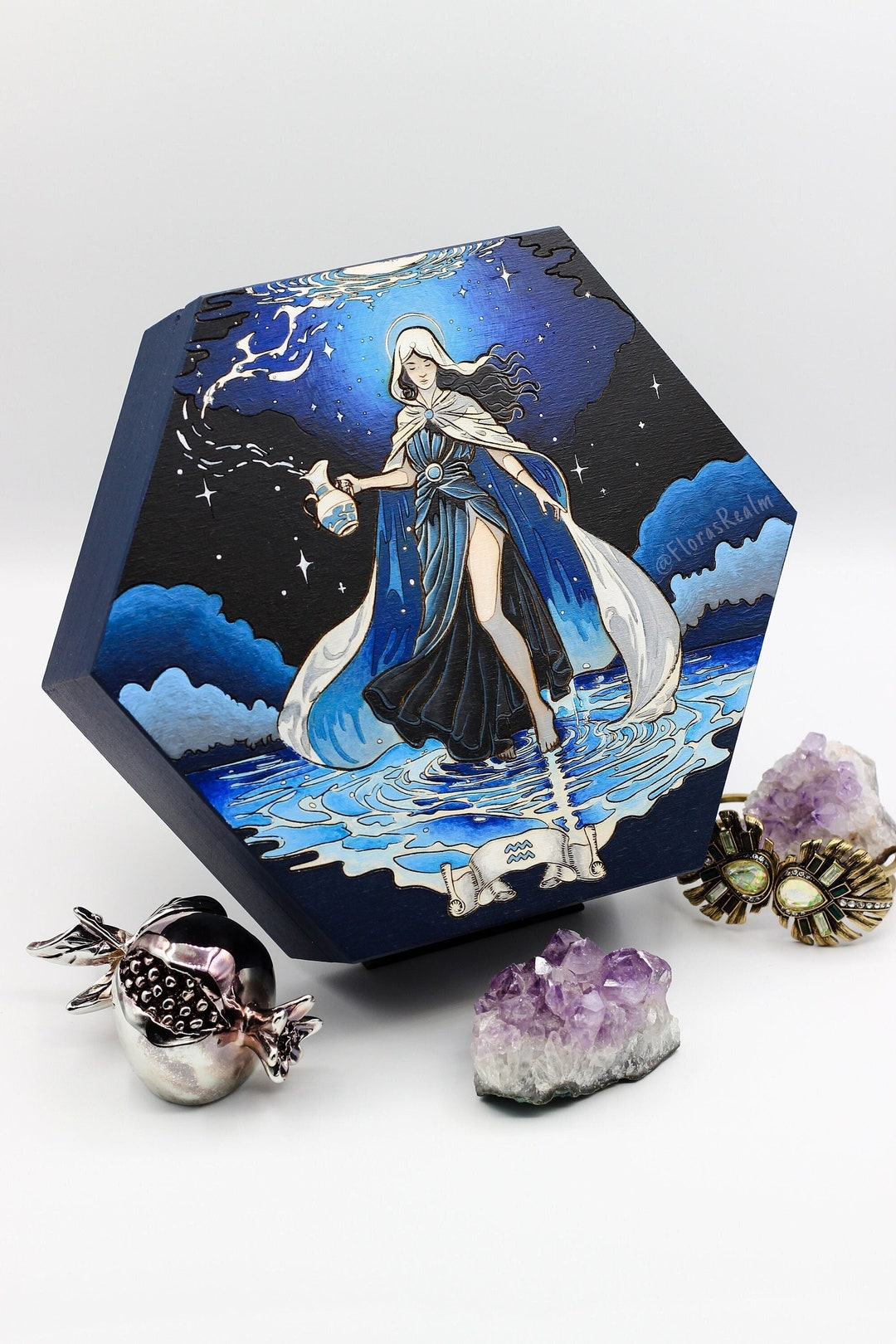Box With Aquarius Art, Handmade Using Woodburning & Painting, Perfect ...