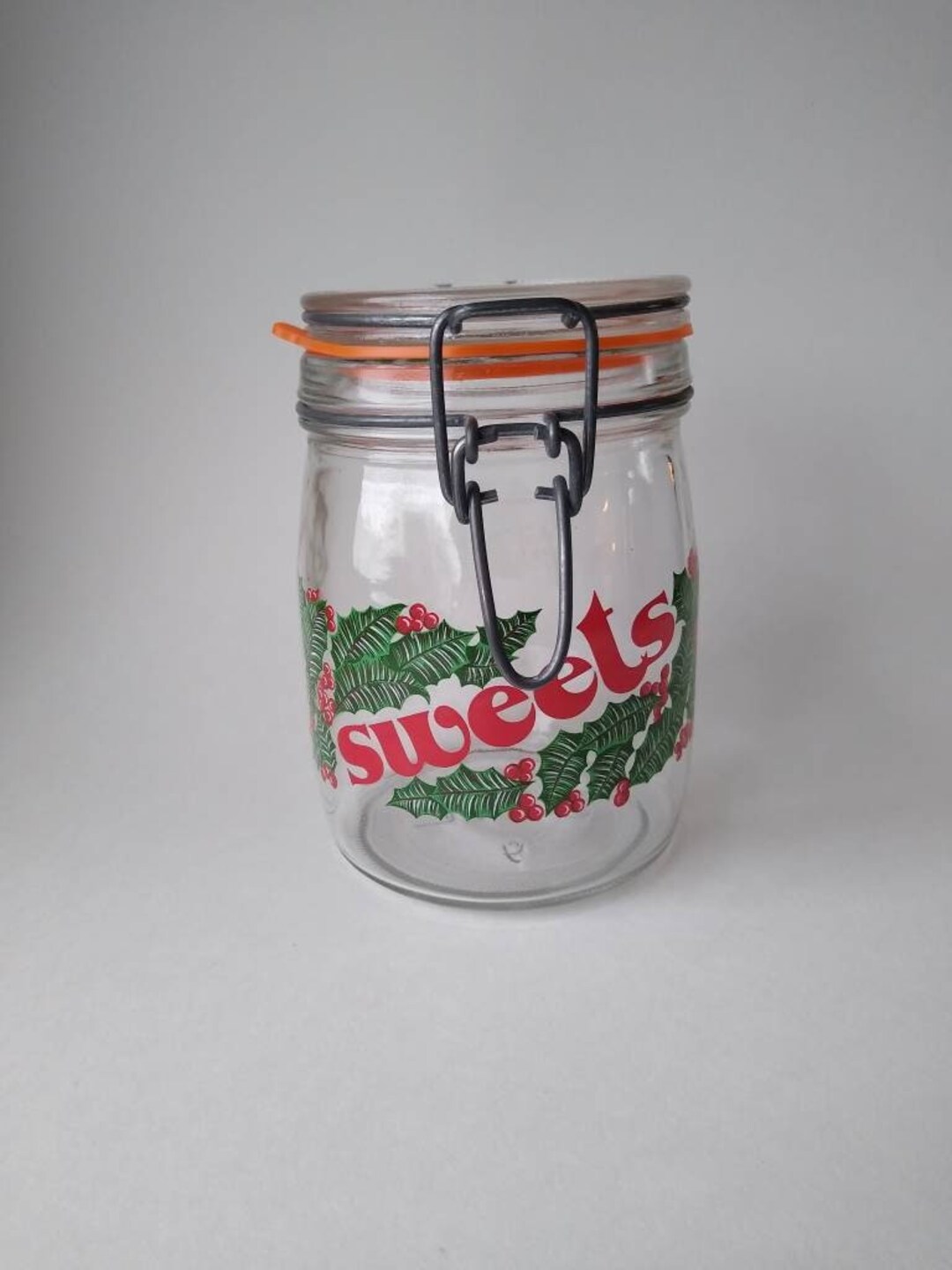 Vintage Sweets Jar Hinged Lid 3/4 Liter Christmas Holly - Etsy