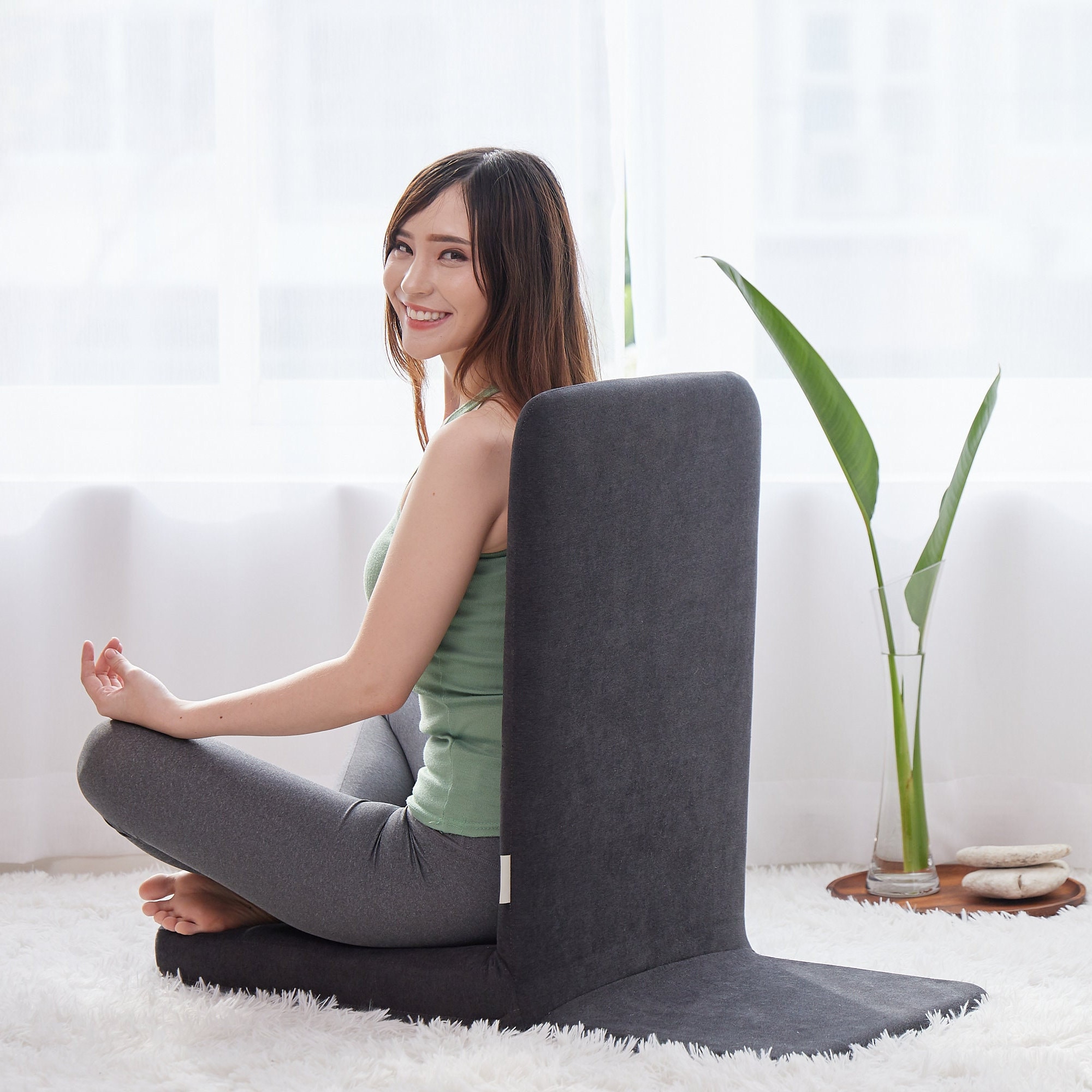 Gray Folding Meditation Chair, Meditation Cushion With Back Support ...