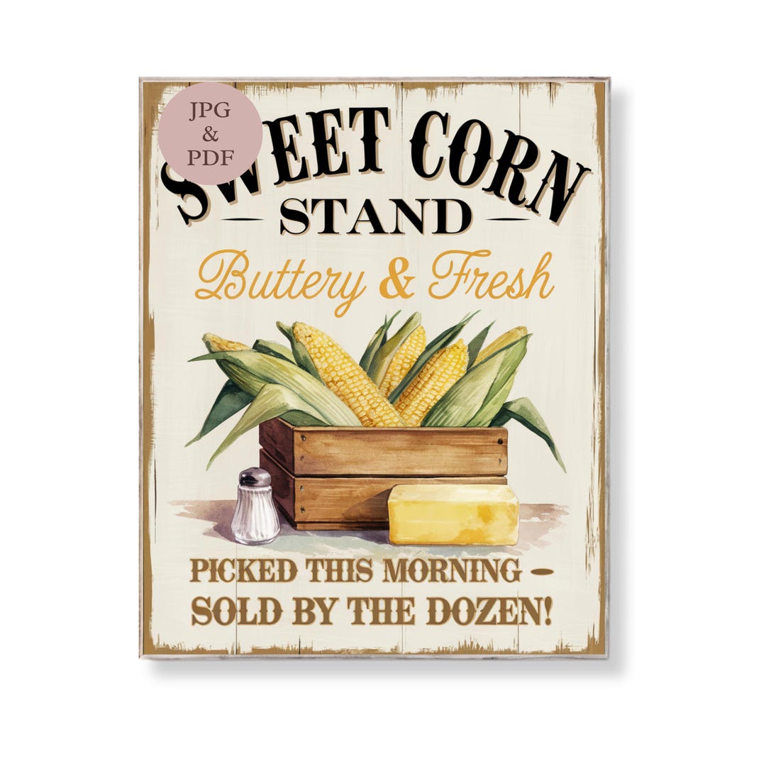 Sweet Corn Stand Sign Rustic Farmhouse Produce Wall Art Buttery Summer ...