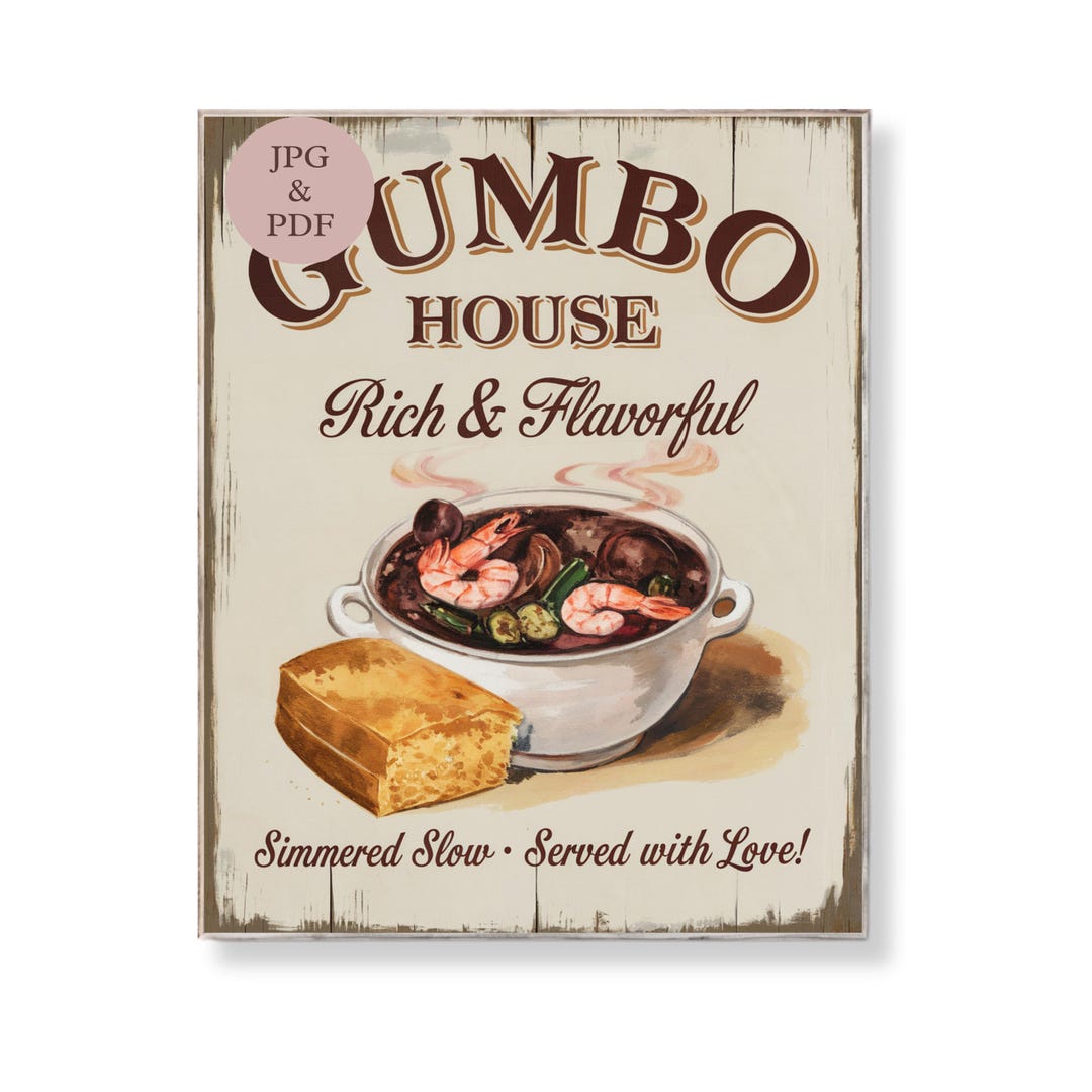 Gumbo Kitchen Sign Vintage Southern Wall Art Rustic Creole Decor ...