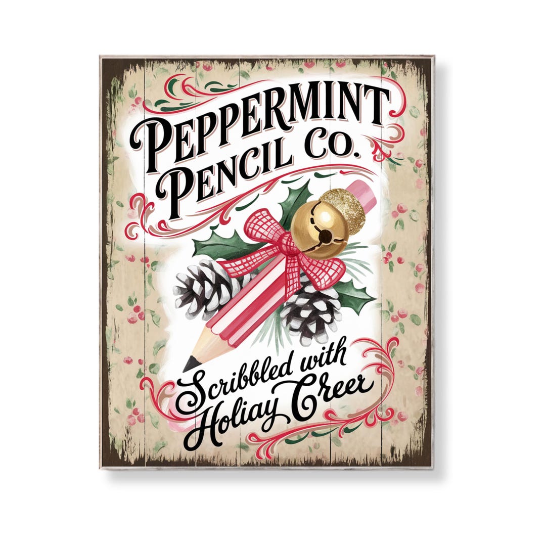 Peppermint Pencil Co Wall Art Printable Christmas School Decor Shabby ...