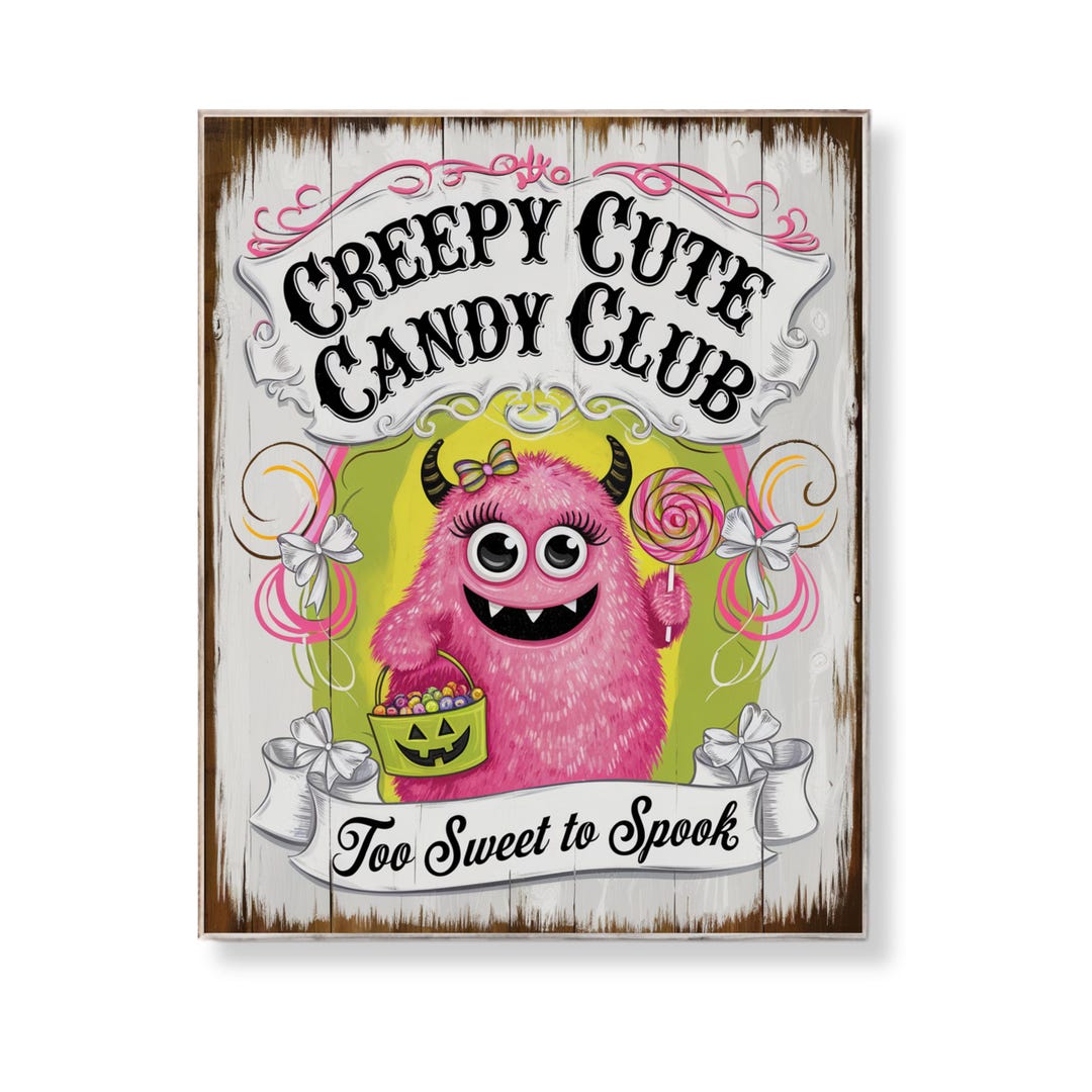 Creepy Cute Halloween Wall Art Printable Pink Monster Candy Sign Trick ...