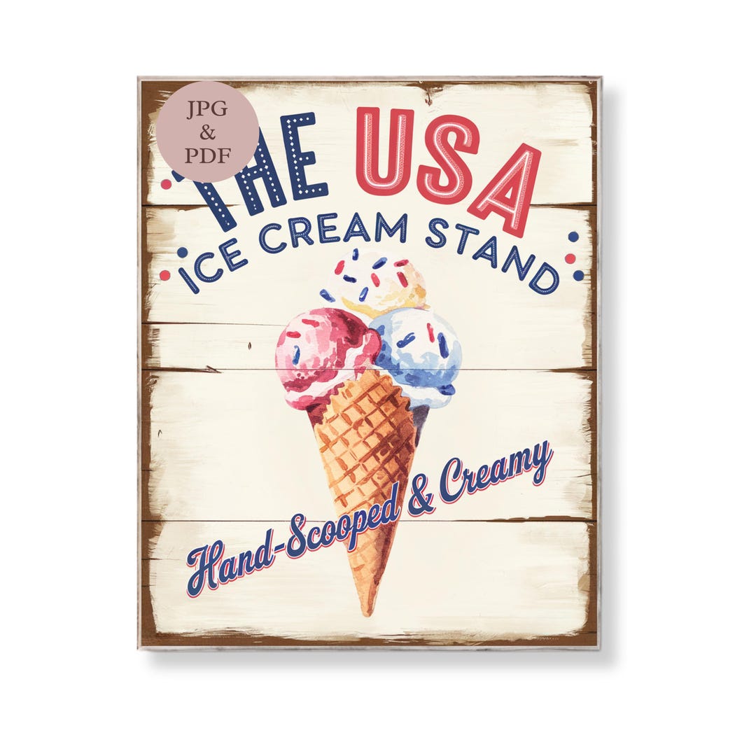 USA Ice Cream Stand Sign: Vintage Americana Kitchen Art (digital Poster ...