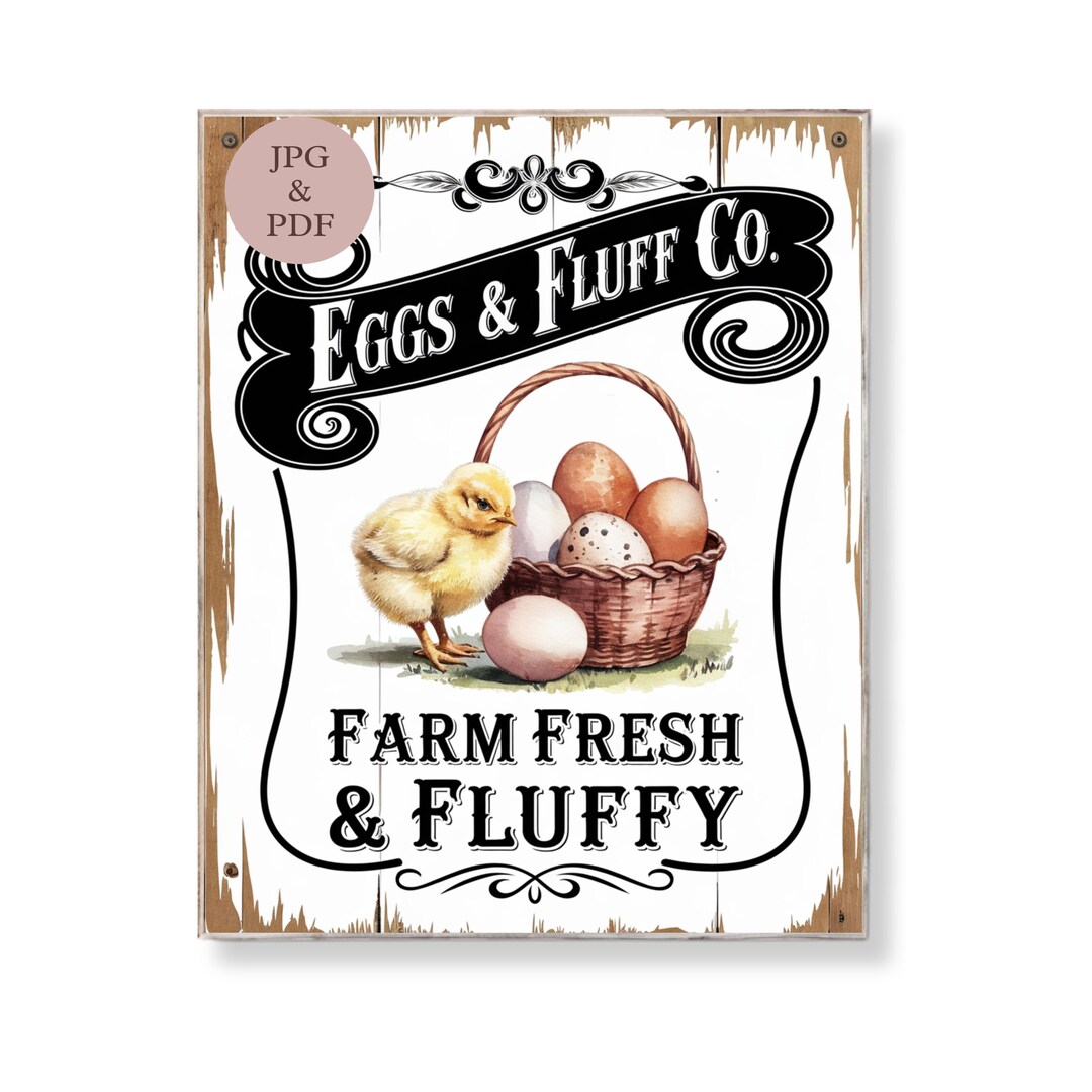 Eggs and Fluff Co Farm Chick Sign Fresh Eggs Vintage Chicken Nursery ...