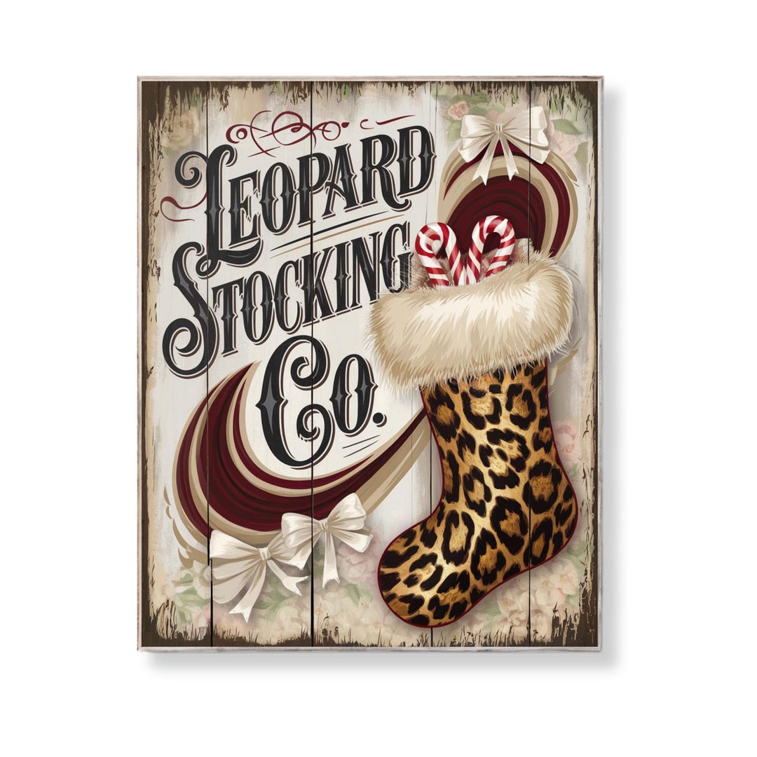 Leopard Christmas Stocking Printable: Retro Holiday Wall Art (8x10 PDF ...