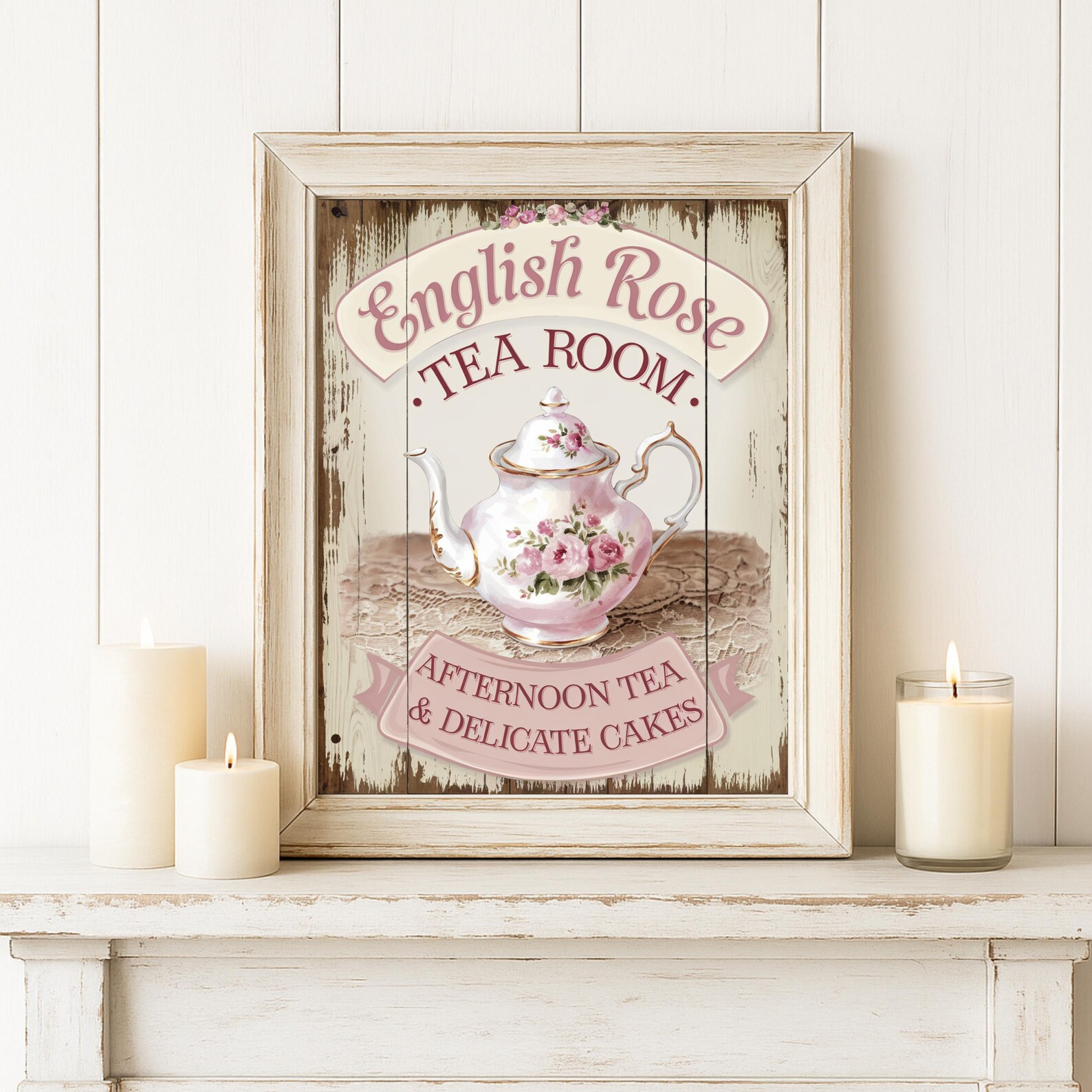 English Rose Tea Room Sign Printable Vintage Teapot Wall Art Afternoon ...