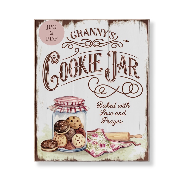 Granny’s Cookie Jar Sign Vintage Baking Kitchen Wall Art Printable ...