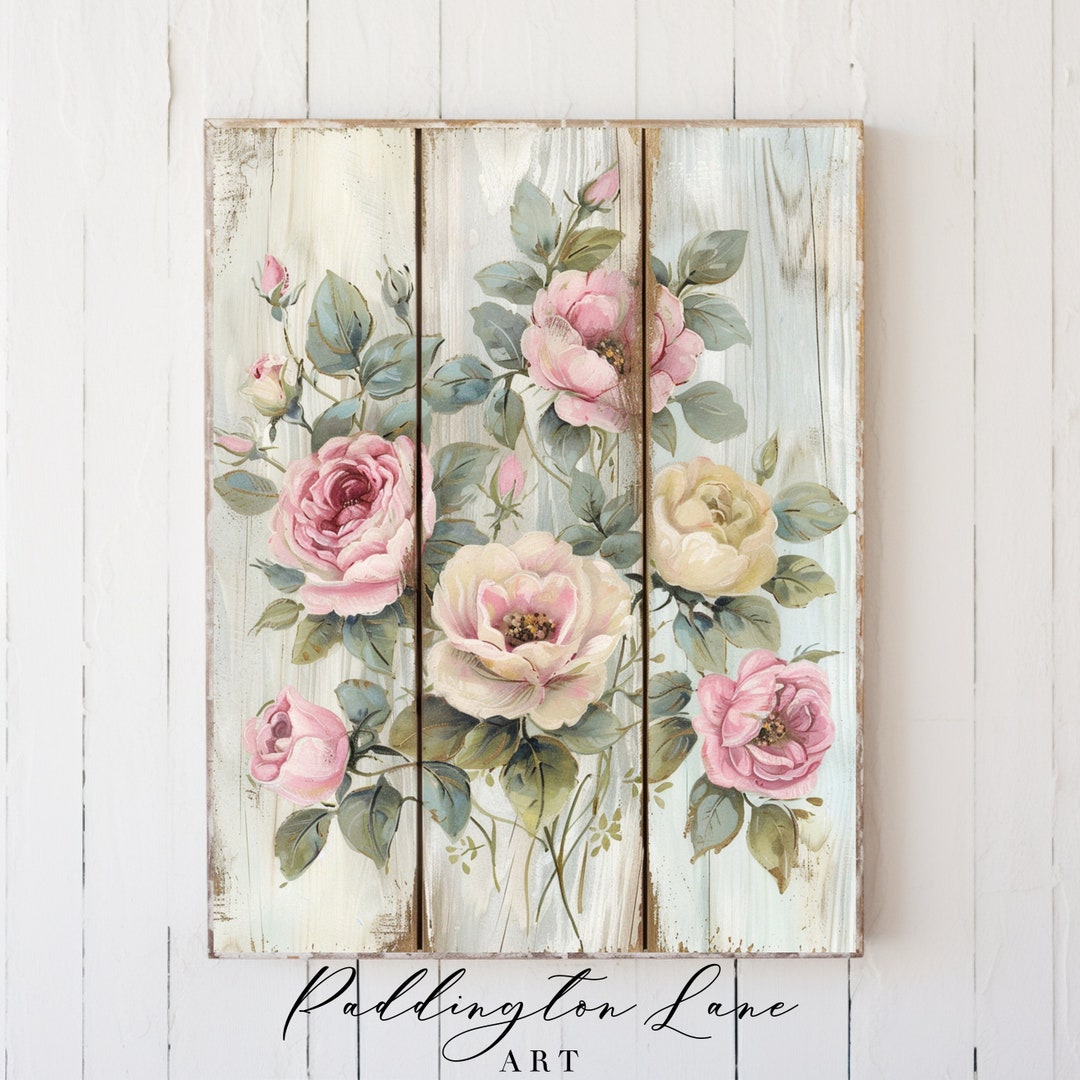 Pink Rose Wall Art, Floral Farmhouse Decor, White Wood Farmhouse Sign ...