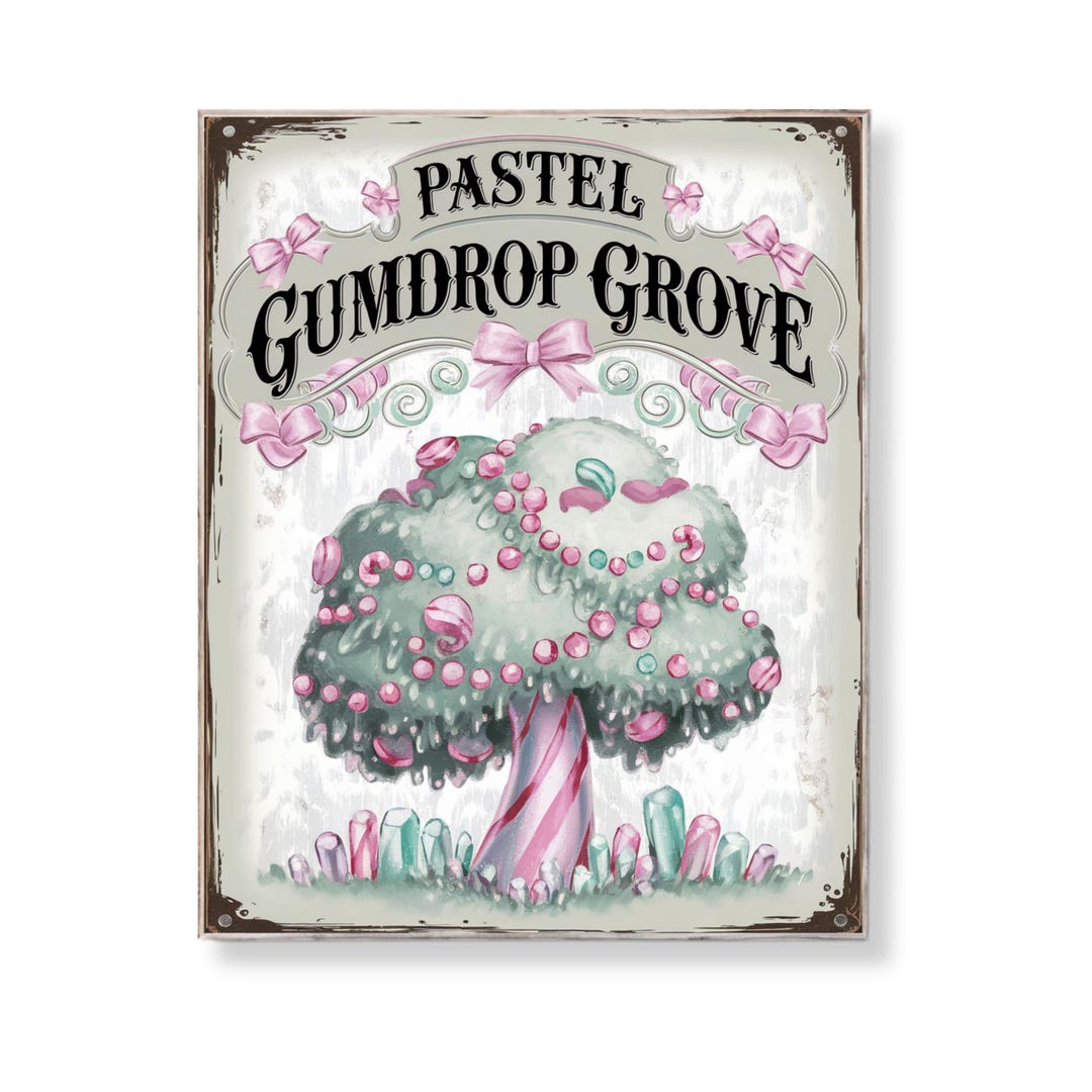 Pastel Gumdrop Tree Print: Vintage Christmas Candy Sign (digital ...